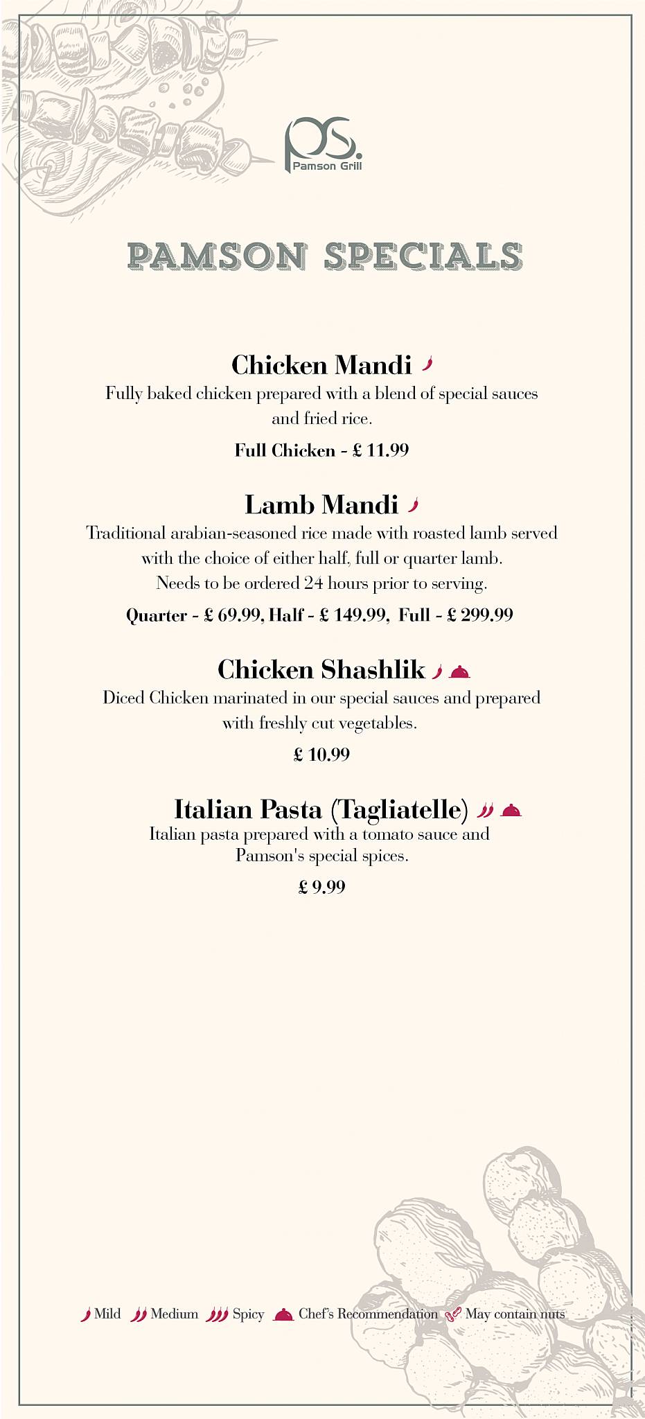 Menu at Pamson Grill restaurant, Leicester