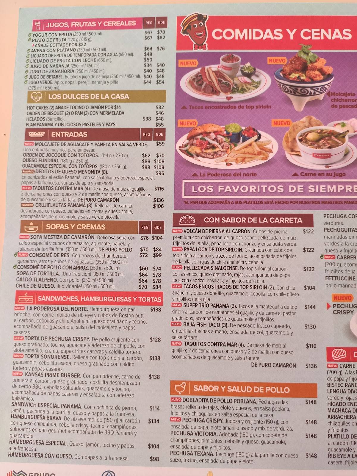 Menu at Panamá Restaurantes y Pastelerías, Mazatlán, C. Benito Juárez S/N