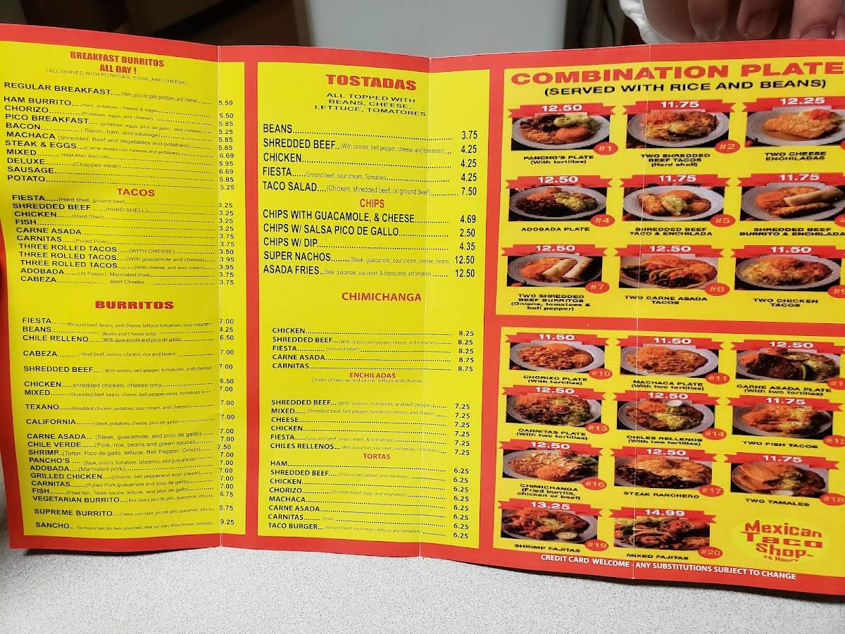 Menu at Mexican Taco Shop restaurant, Junction City