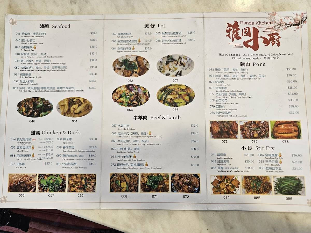 Menu at Panda Kitchen restaurant, Auckland, D9/119 Meadowland Dr