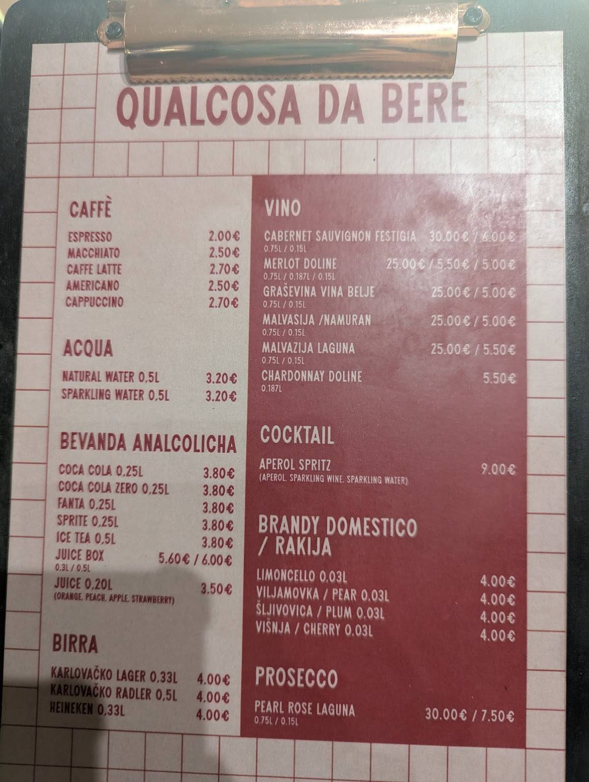 Menu at Panini Bar Franco Romano, Dubrovnik