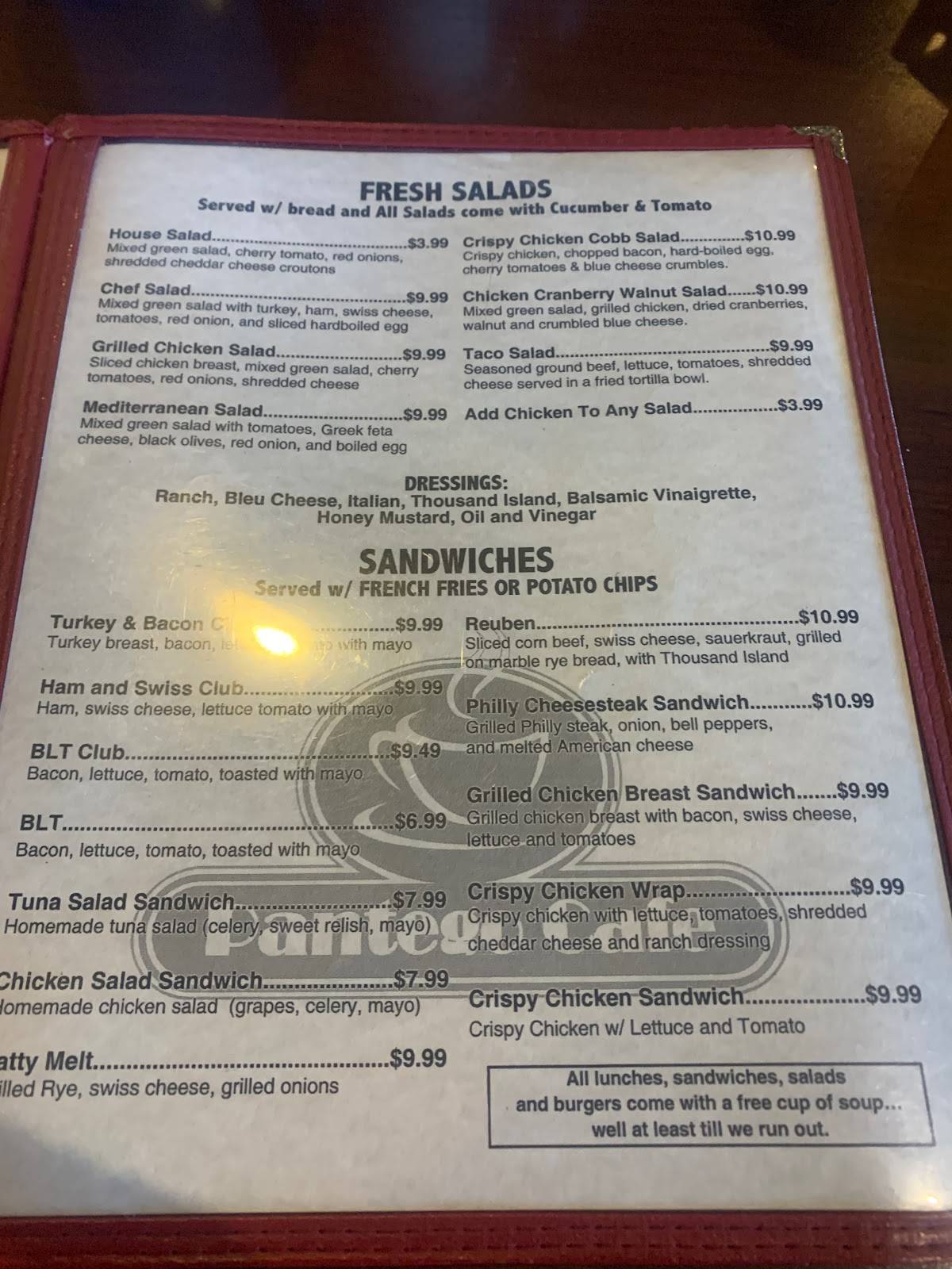 Menu at Pantego Cafe, Pantego