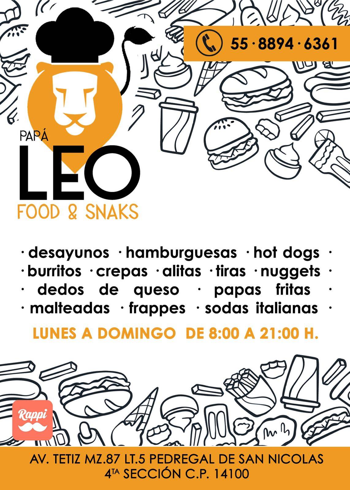 Menu at Papá LEO Food & Snaks restaurant, Mexico City