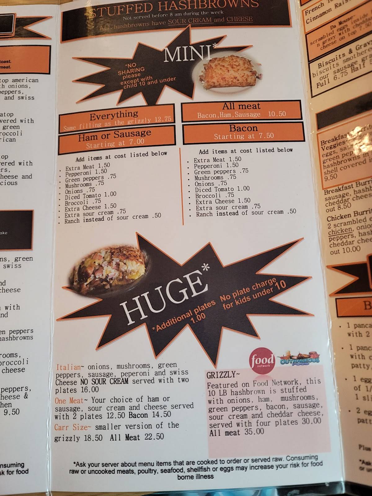 Menu at Papa Bears restaurant, Muskegon
