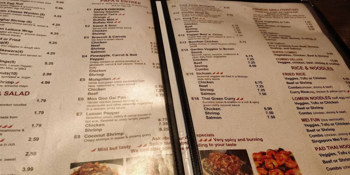 Menu at Papa Wok restaurant, Muscle Shoals, E Avalon Ave