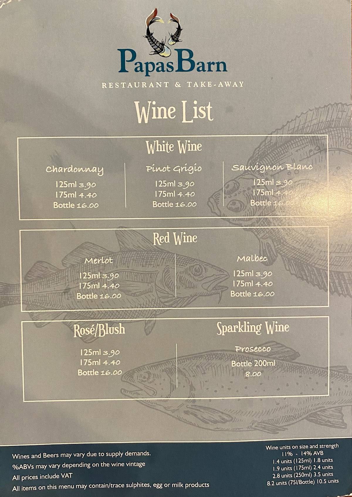 Menu at Papa's Barn Fish & Chips Restaurant & Takeaway, Aylesford