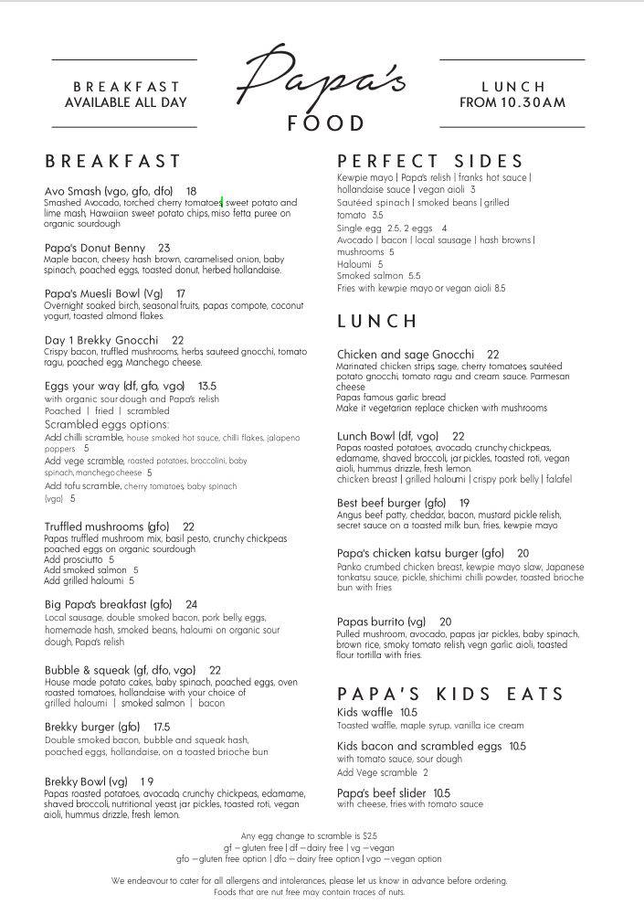 Menu at Papa’s Corner Cafe, Stafford