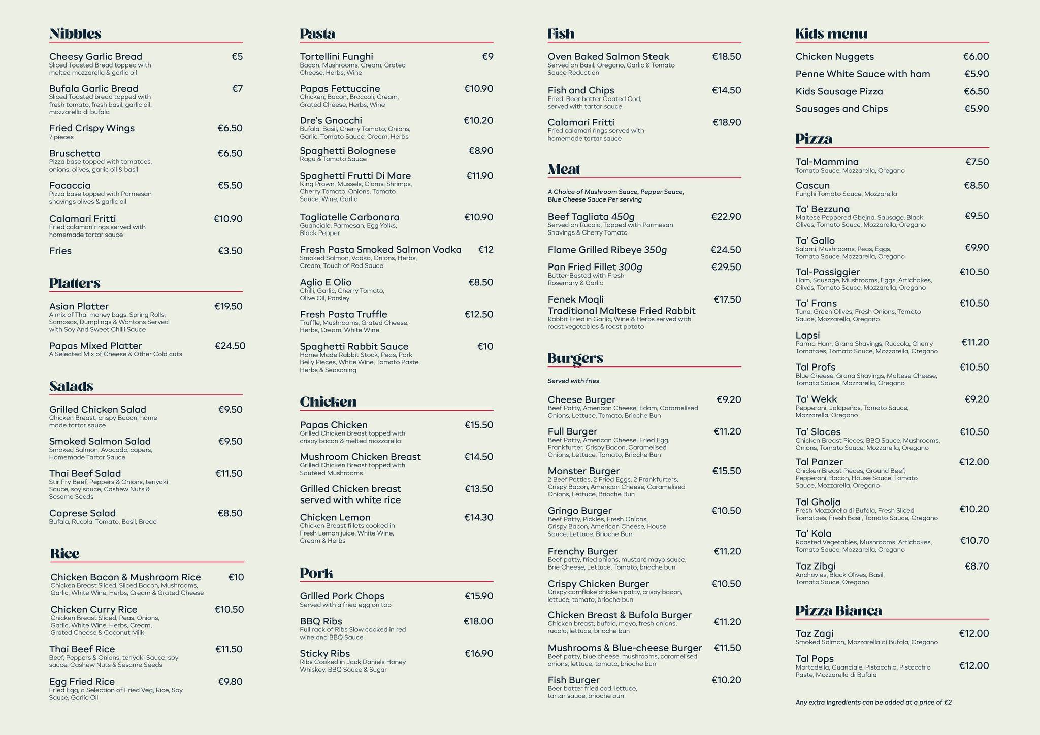 Menu at Papa's restaurant, Siggiewi