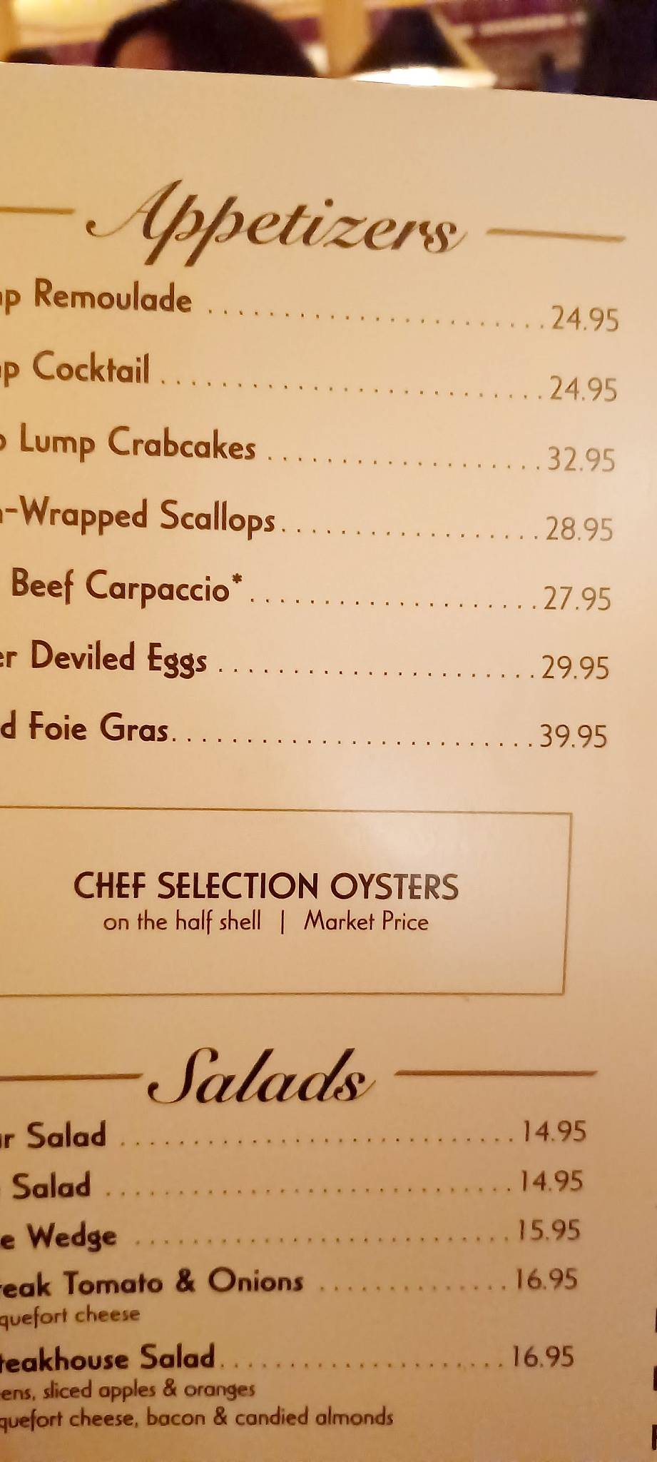 Menu at Pappas Bros. Steakhouse, Dallas