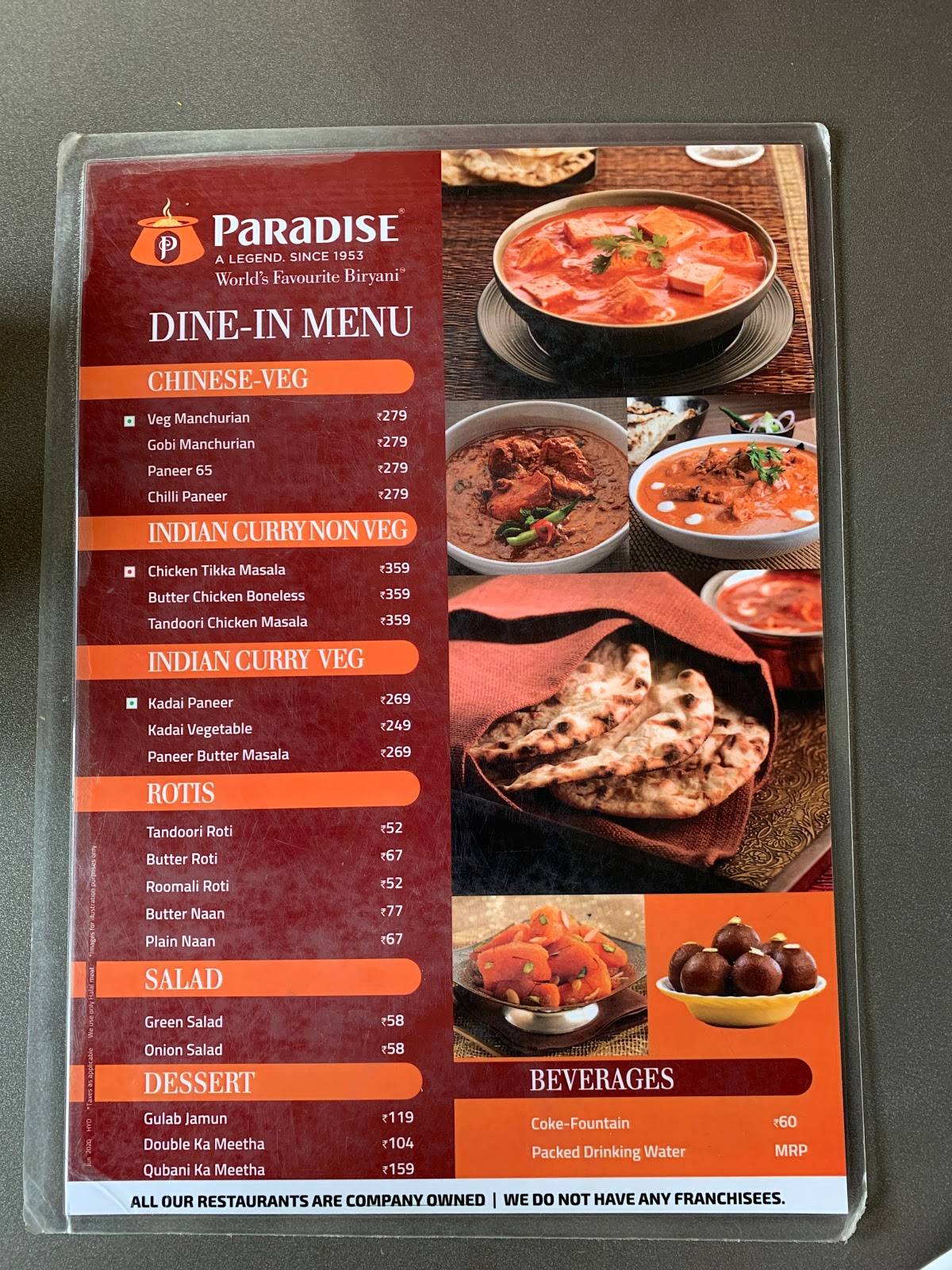 Menu at Paradise Biryani Imax, Hyderabad, NTR Marg