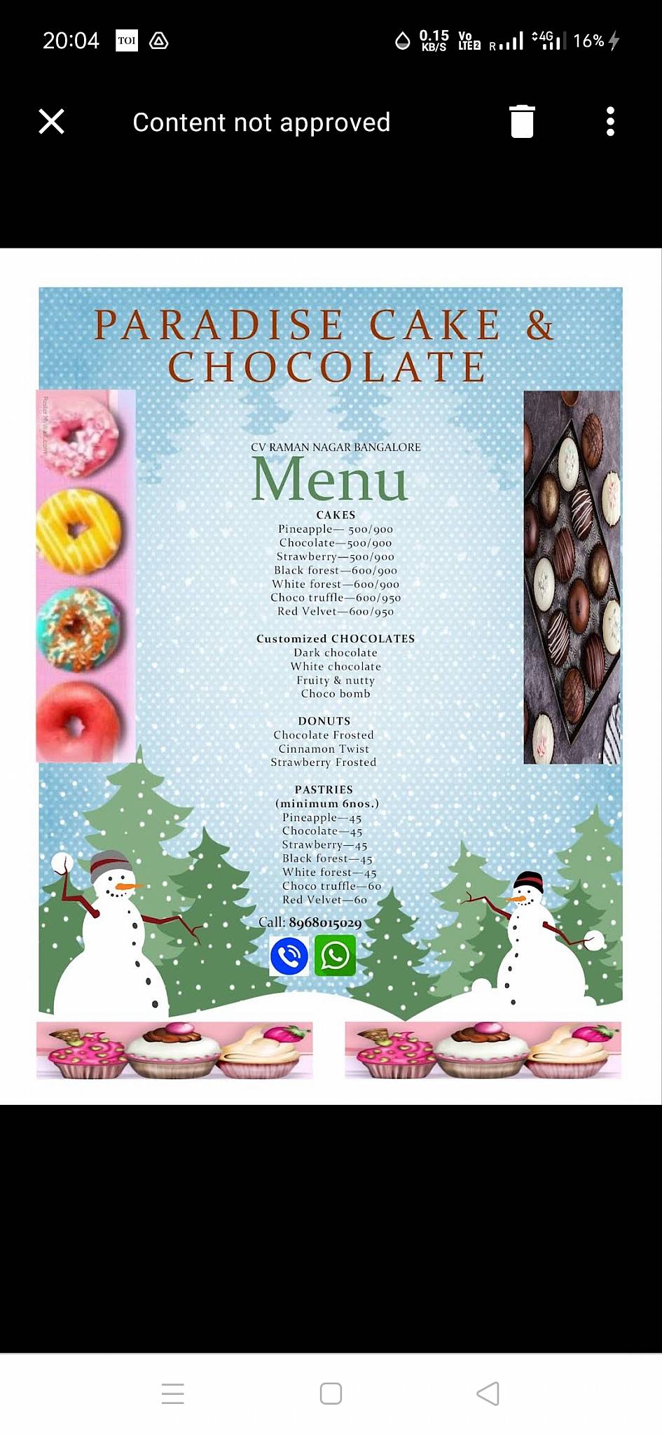 Menu at Paradise Cakes & Chocolates, Bengaluru