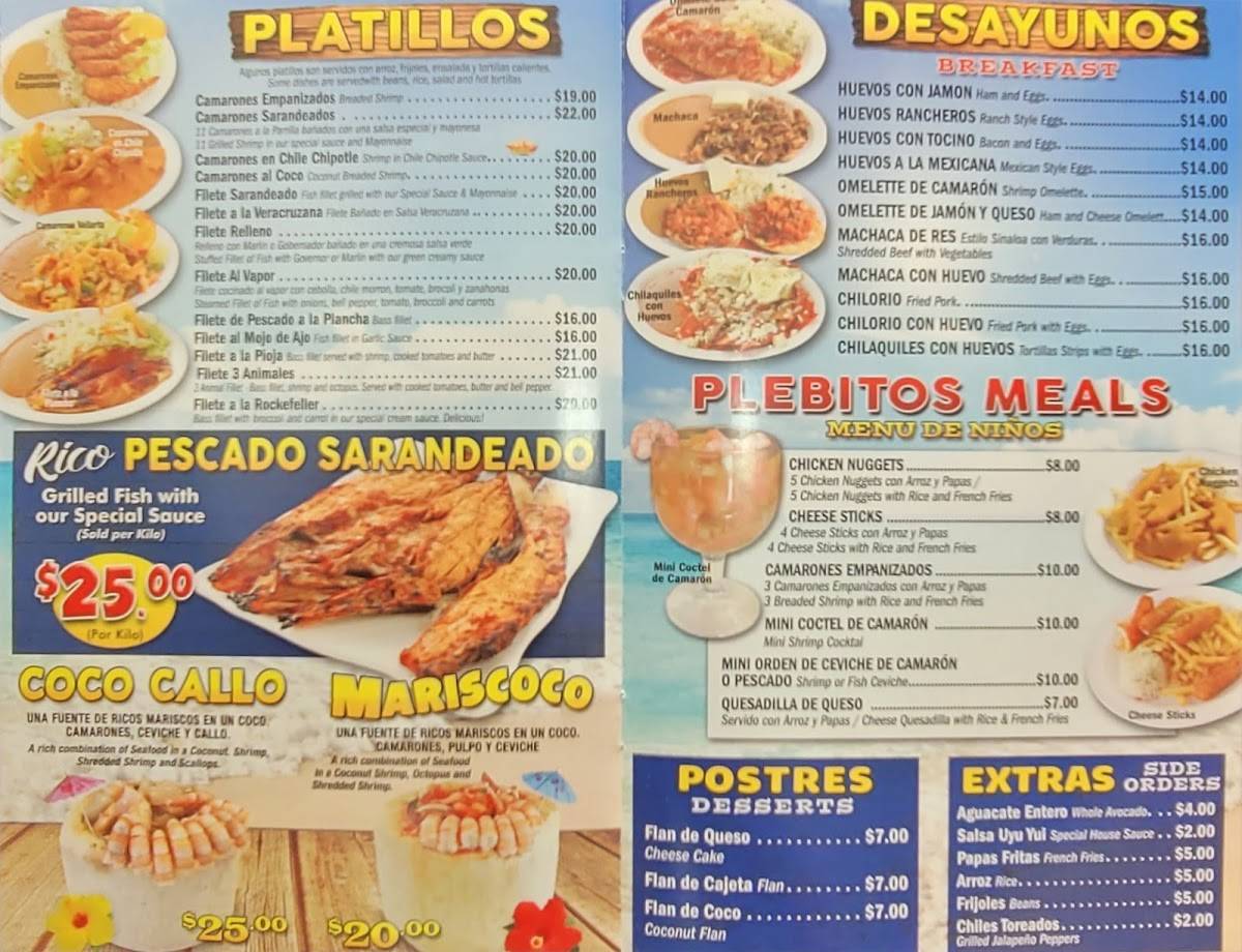 Carta del restaurante Mariscos El Perihuete, Paramount, Paramount Blvd