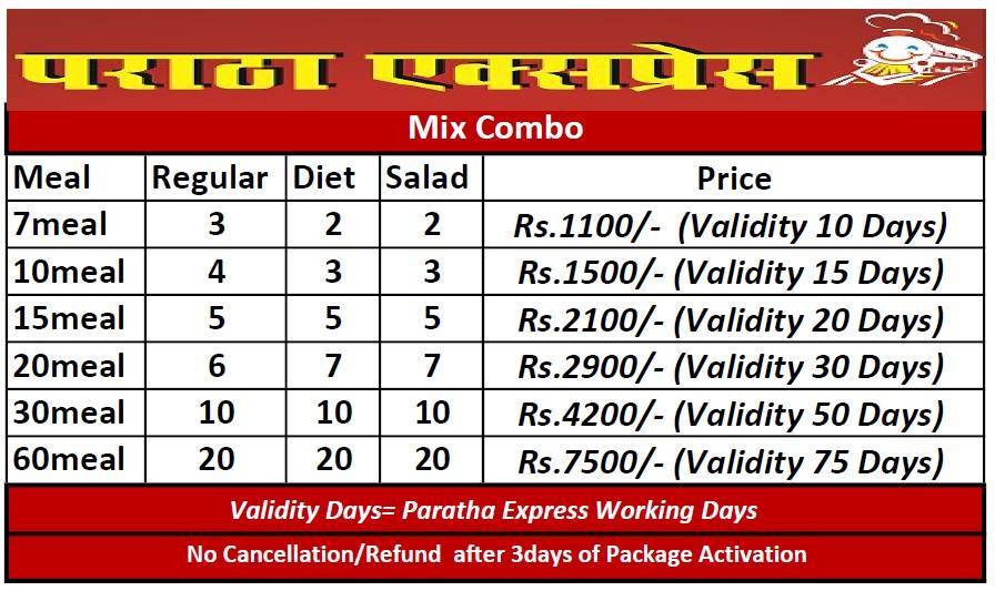 Menu at Paratha Express, Navi Mumbai, Near BP CNG Pump Beside Shri Sai ...