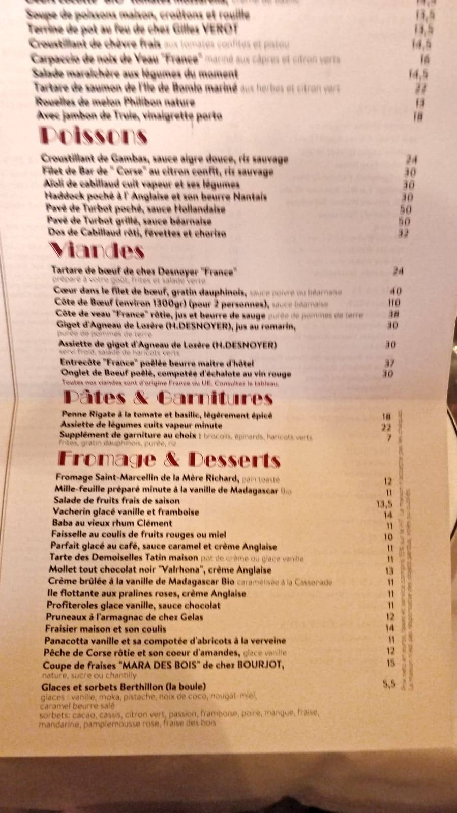 Menu au La Rotonde restaurant, Paris, 105 Boulevard du Montparnasse