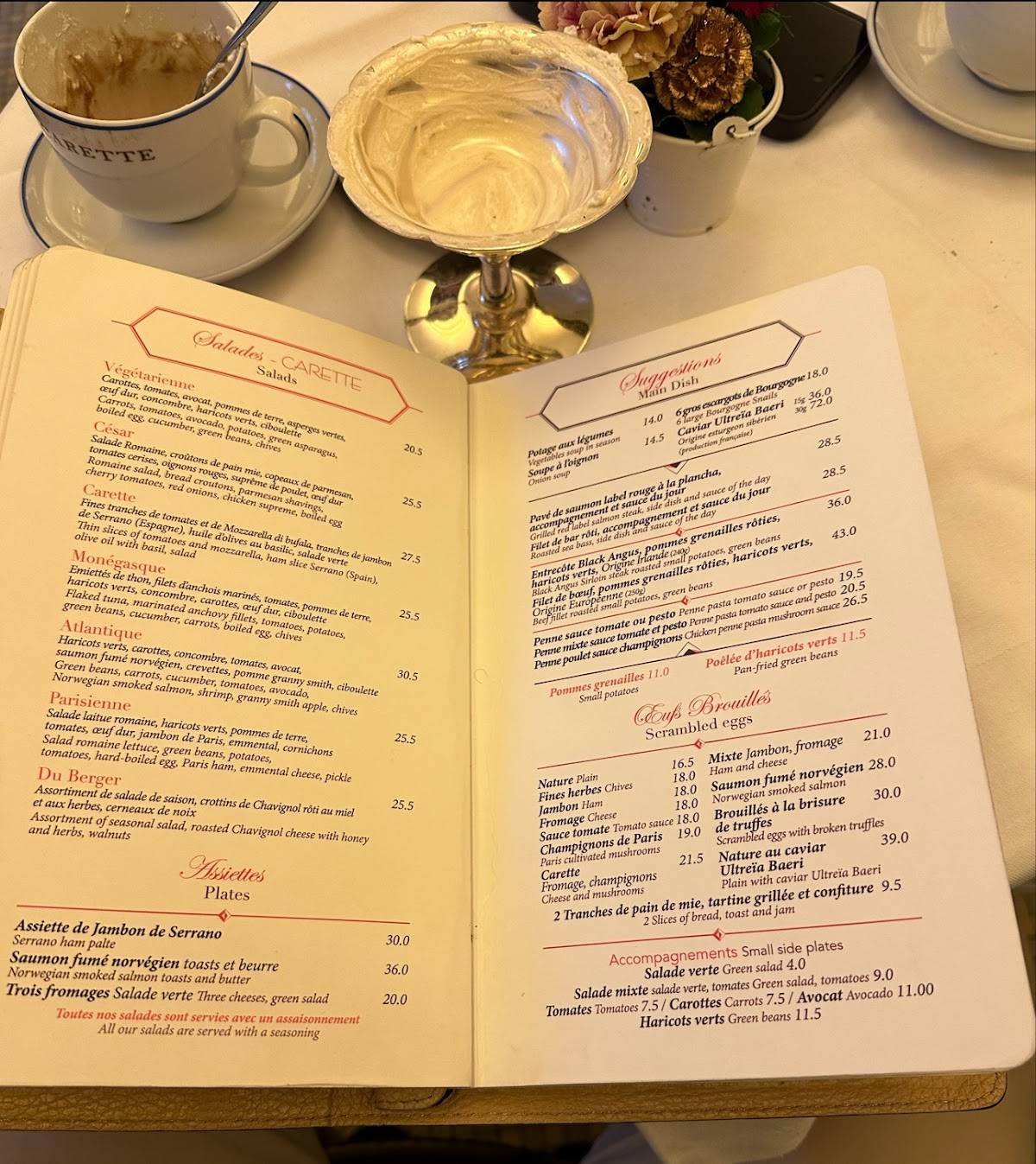 Menu au Carette restaurant, Paris, 4 Pl. du Trocadéro et du 11 Novembre