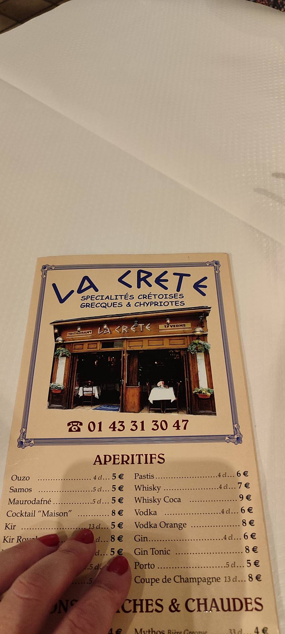 Menu au La Crète restaurant, Paris, 85 Rue Mouffetard