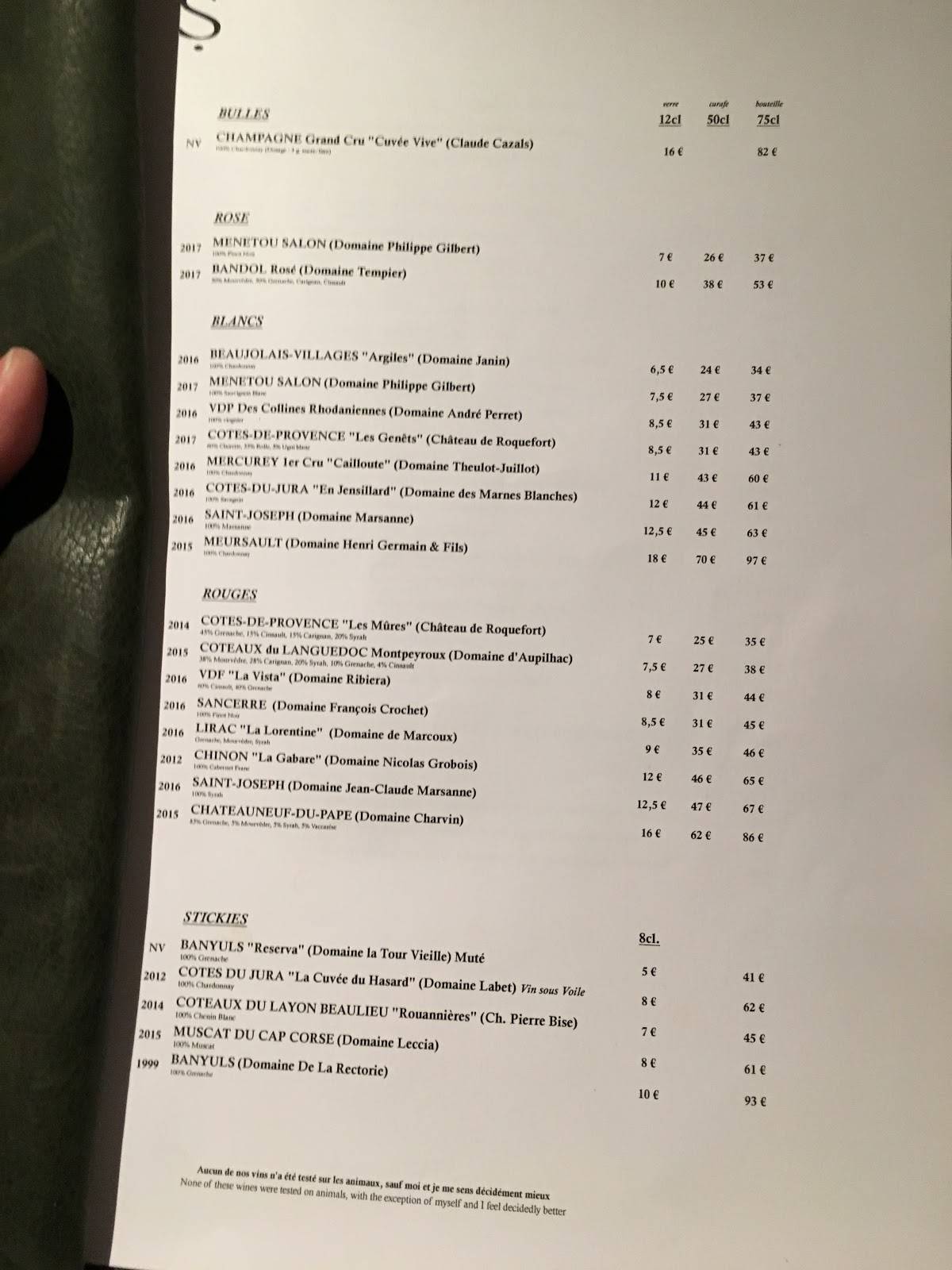 Menu at Semilla restaurant, Paris, 54 Rue de Seine