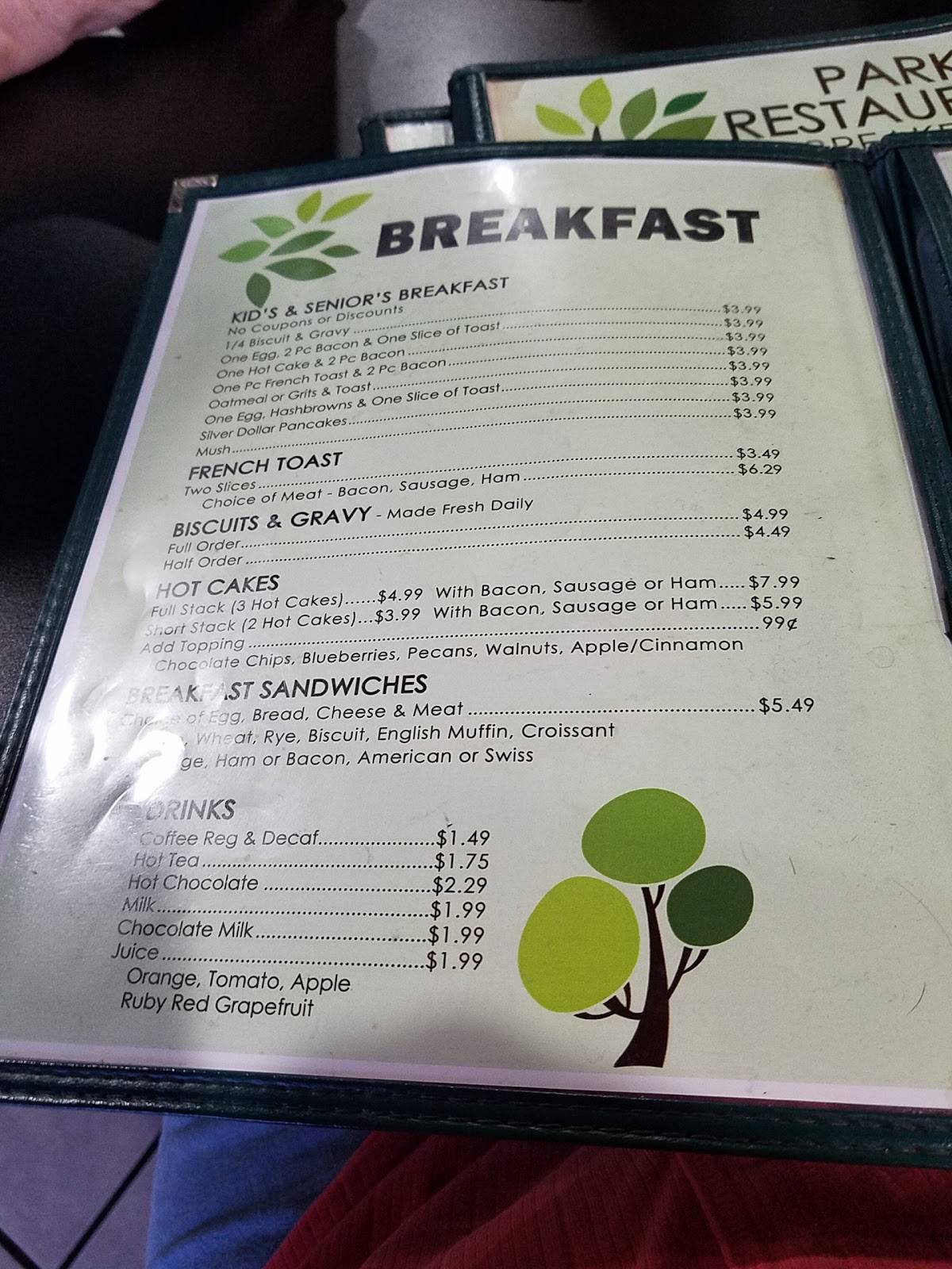 Menu at Park Restaurant, New Castle, S Memorial Dr