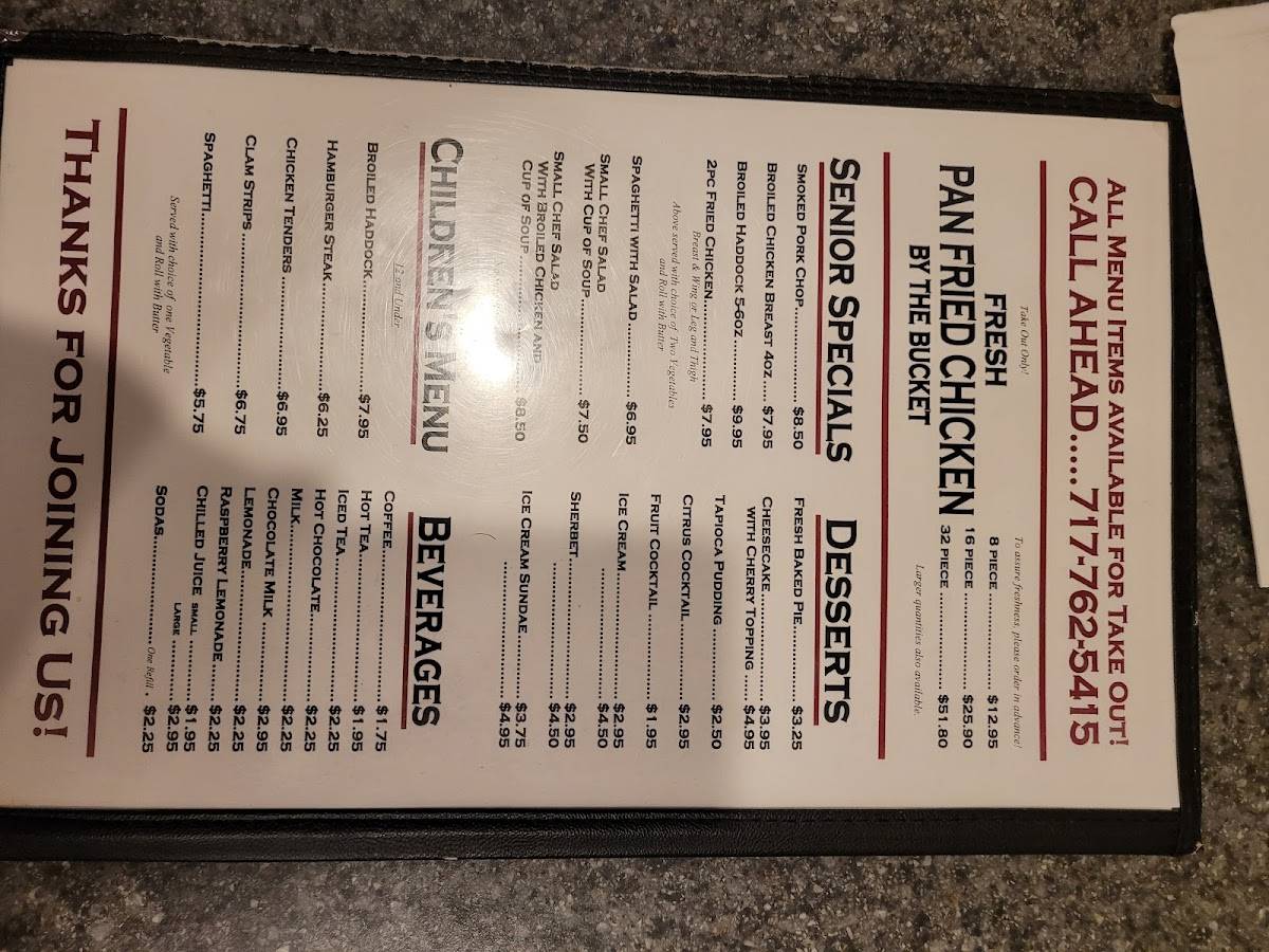 Menu at Parlor House restaurant, Waynesboro