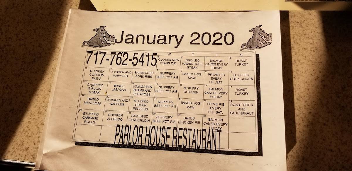 Menu at Parlor House restaurant, Waynesboro