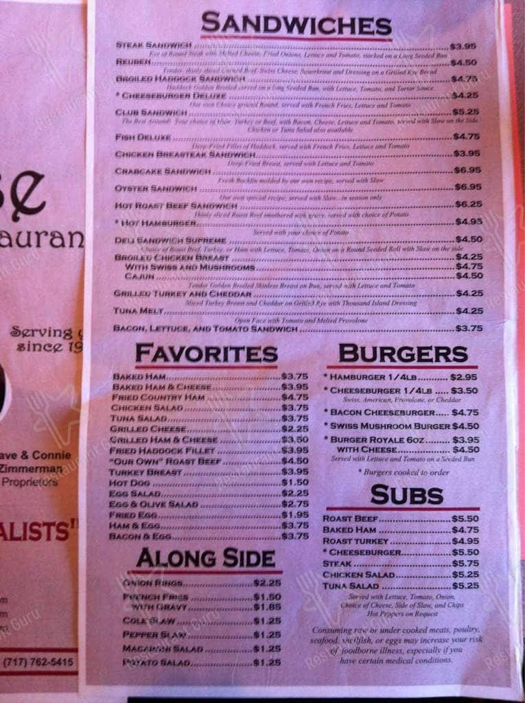 Menu at Parlor House restaurant, Waynesboro