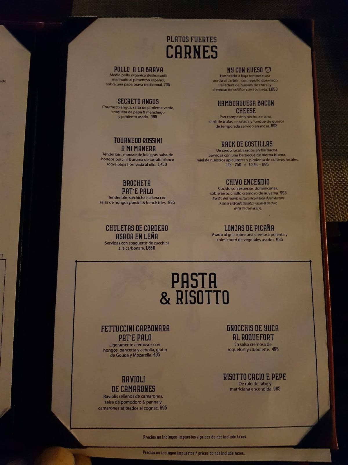 Menu at Pat'e Palo European Brasserie restaurant, Santo Domingo, Plaza ...