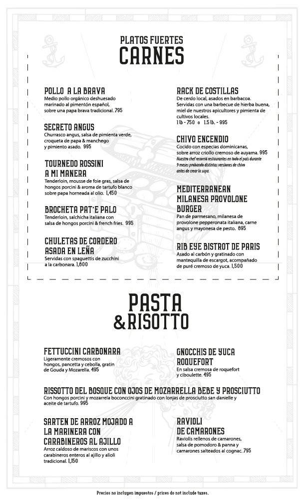 Menu at Pat'e Palo European Brasserie restaurant, Santo Domingo, Plaza ...