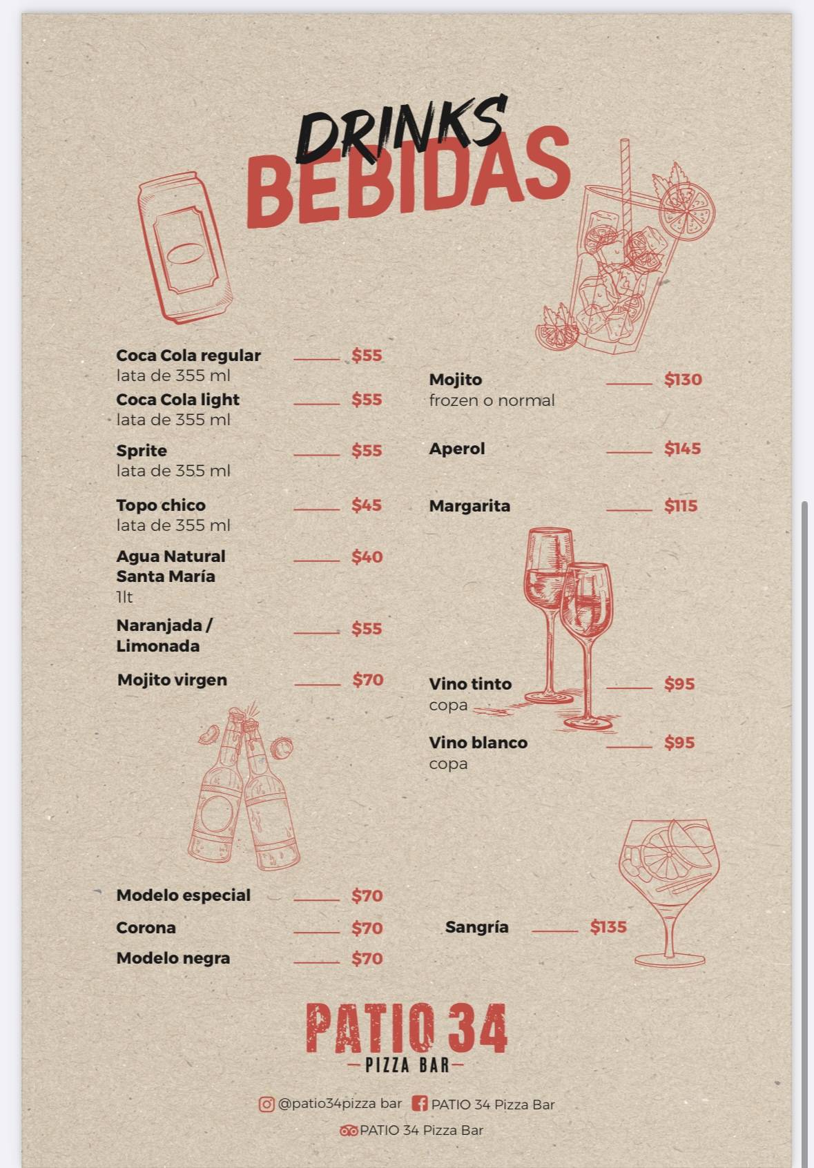 Menu at Patio 34 Pizza Bar, Playa del Carmen