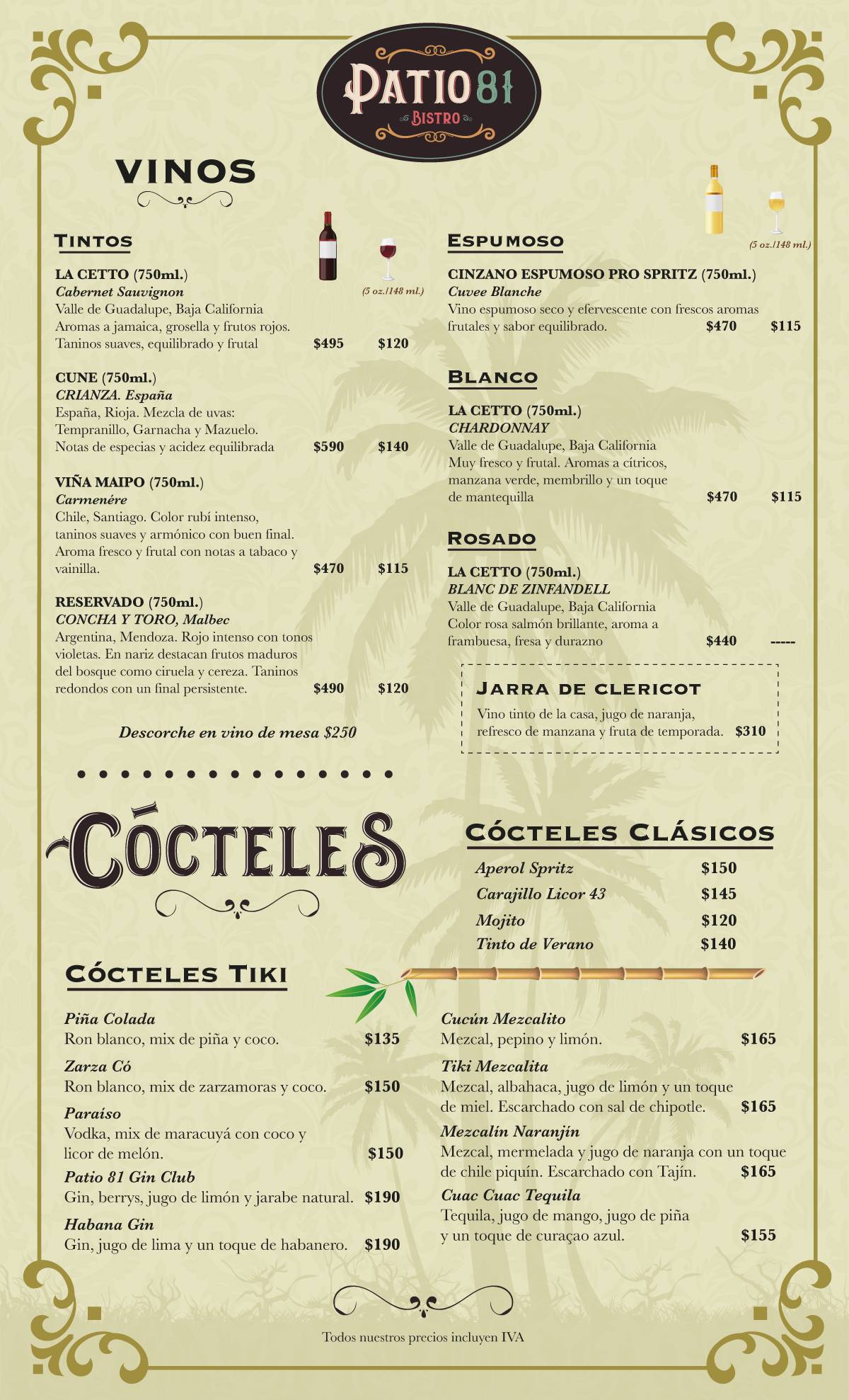 Carta del restaurante Patio 81 Bistro, Ciudad del México