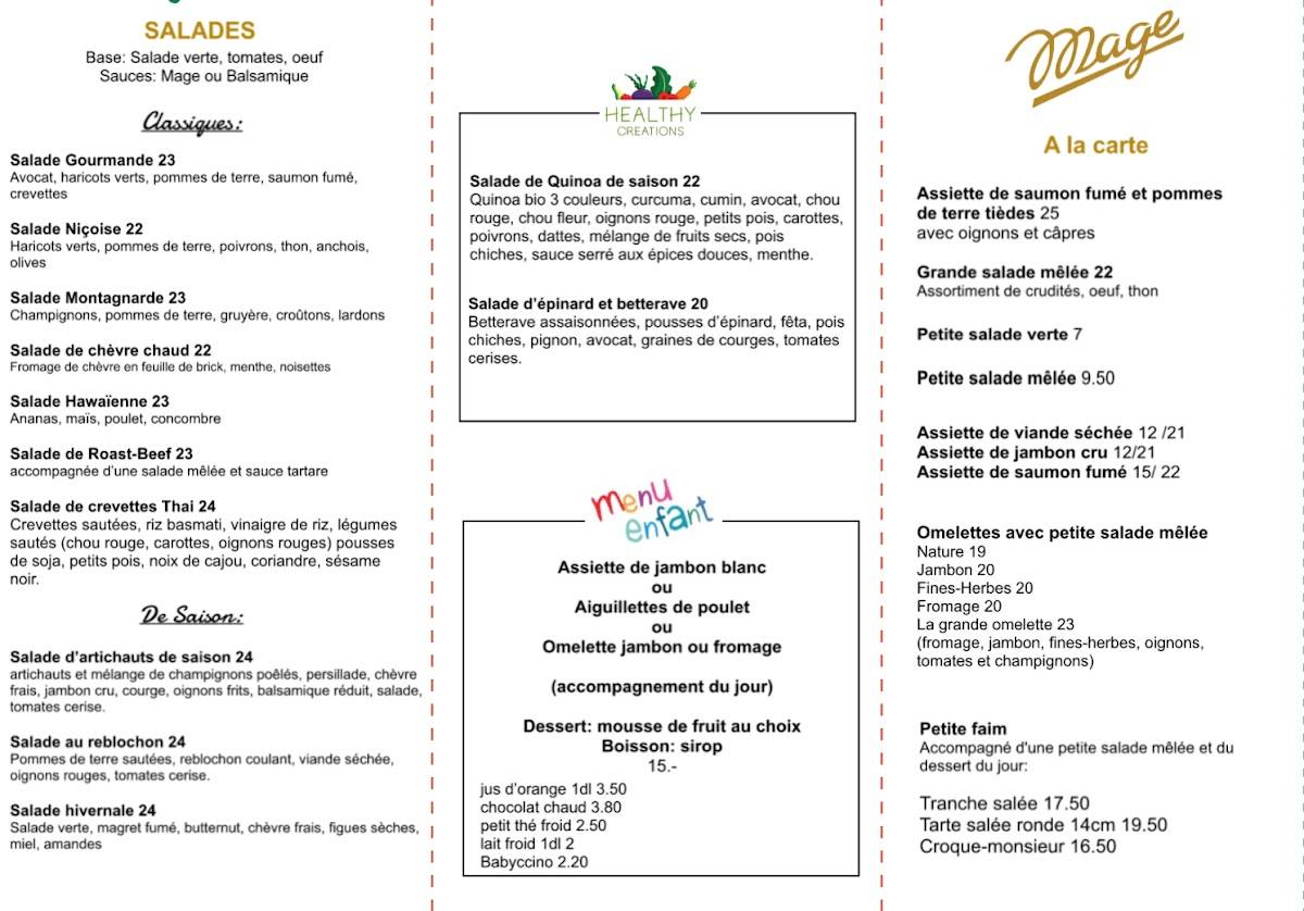 Menu at Pâtisserie Mage, Geneva, Rte de Malagnou 52