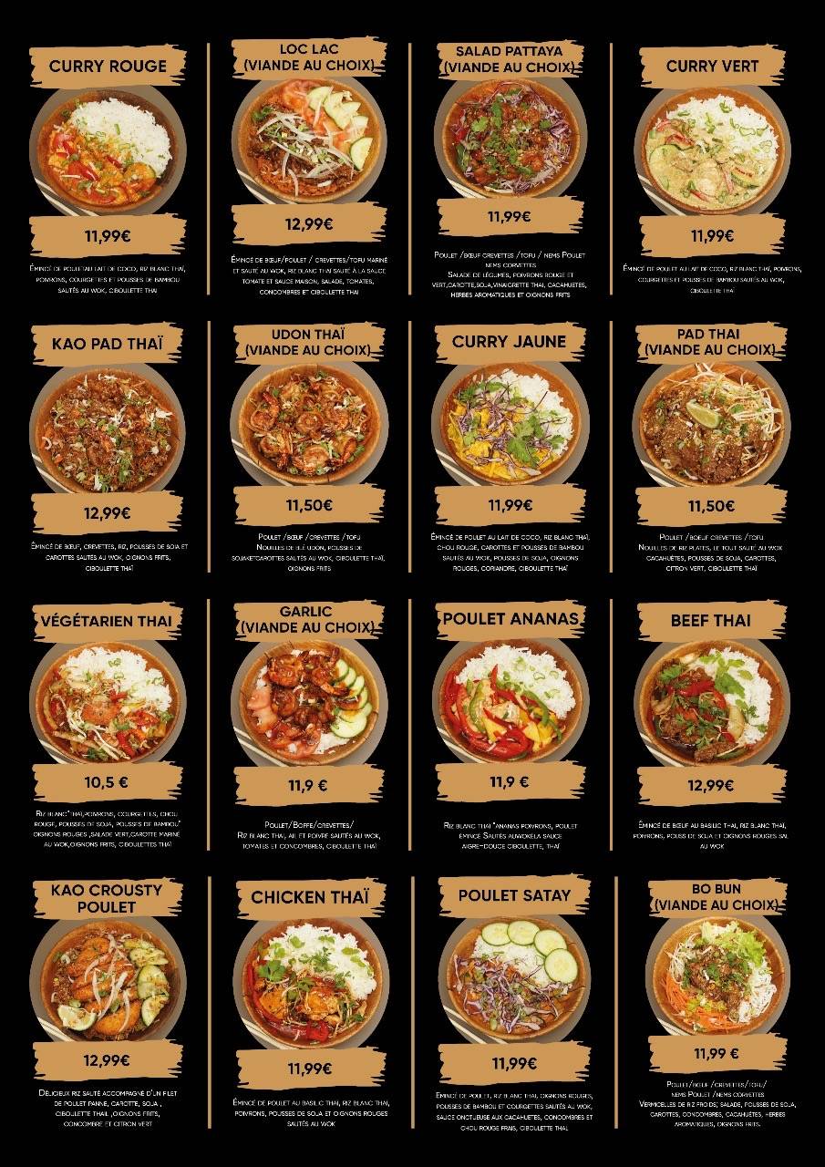 Menu at Pattaya thaï street food and hot wings halal restaurant, Cugnaux