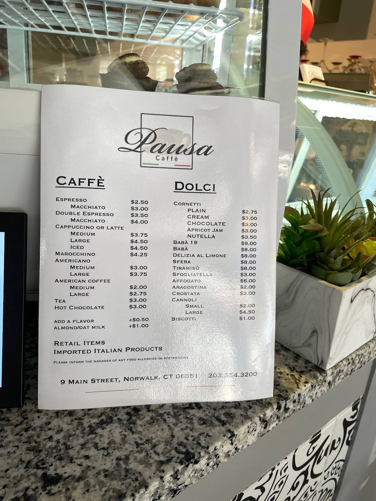 Menu at Pausa Caffè pub & bar, Norwalk