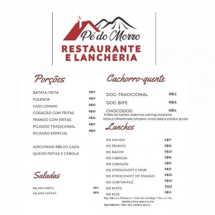 Menu em Pé do Morro restaurante, Lajeado