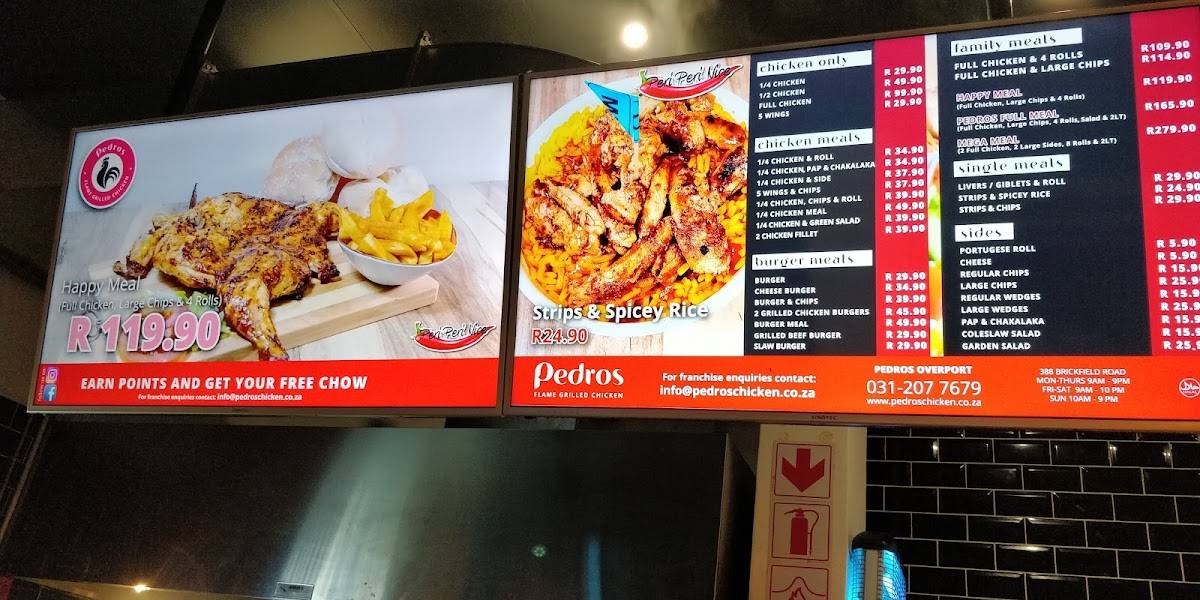 Menu at Pedros Overport restaurant, Durban