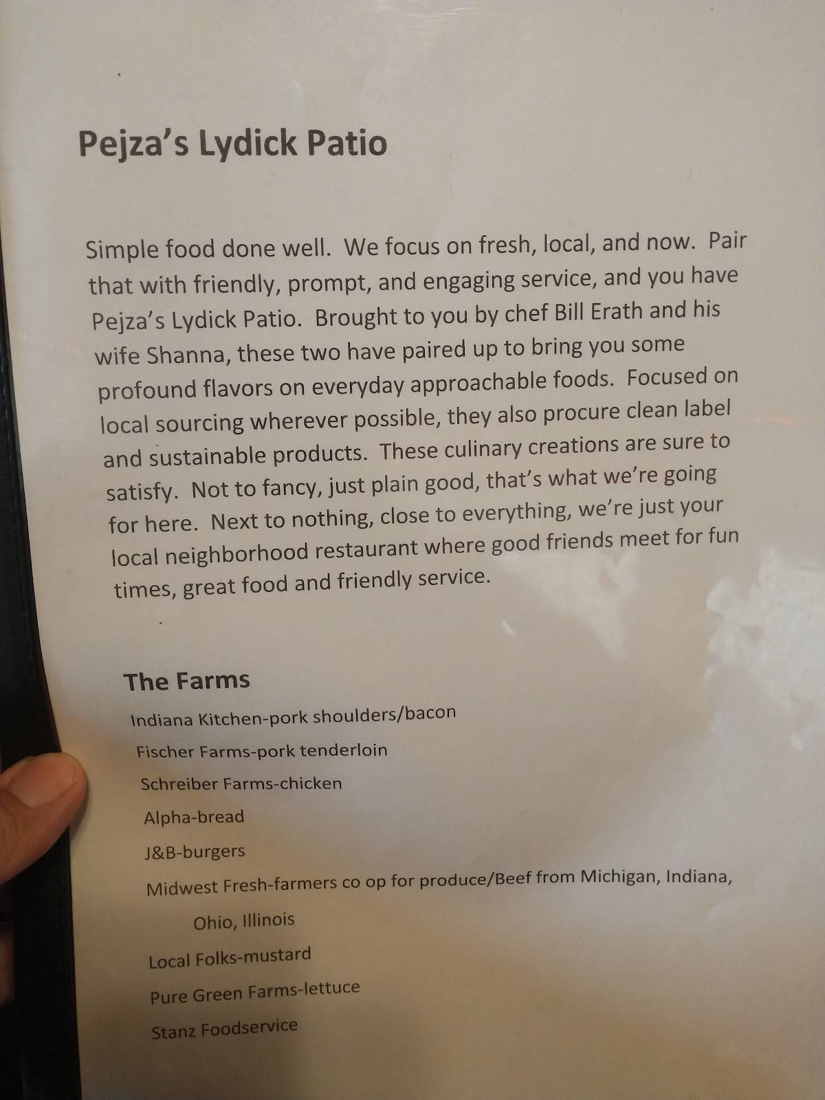 Menu at Pejza's Lydick Patio pub & bar, South Bend
