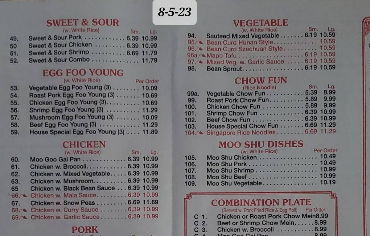 Menu at Peking Restaurant, Warsaw
