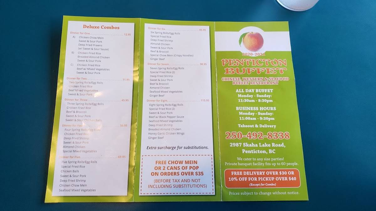 Menu at Penticton Buffet restaurant, Penticton, Skaha Lake Rd