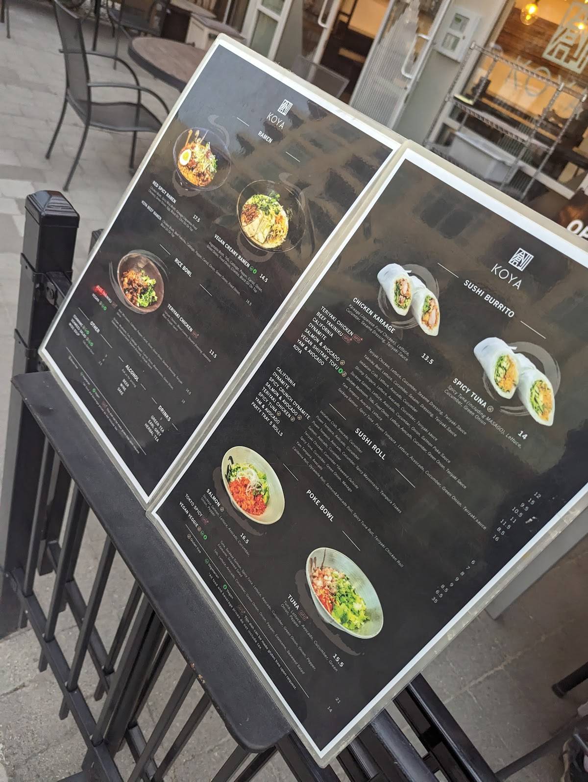 Menu at KOYA Penticton restaurant, Penticton