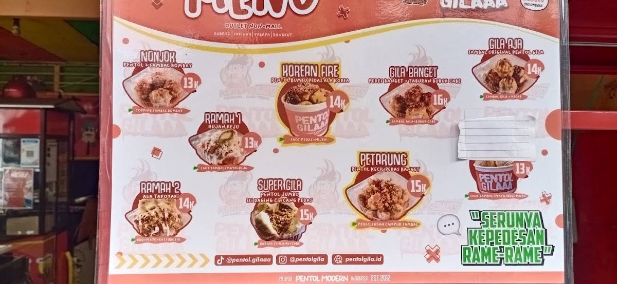 Carta del restaurante Pentol Gilaaa - Gubeng, Surabaya, Jl. Gubeng ...