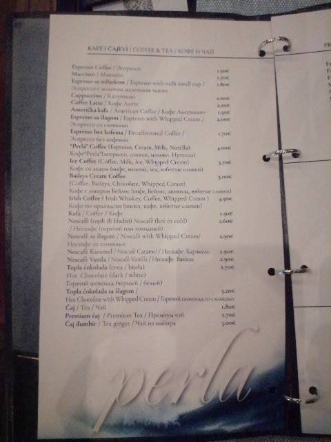 Menu at Perla Restaurant & Club, Budva