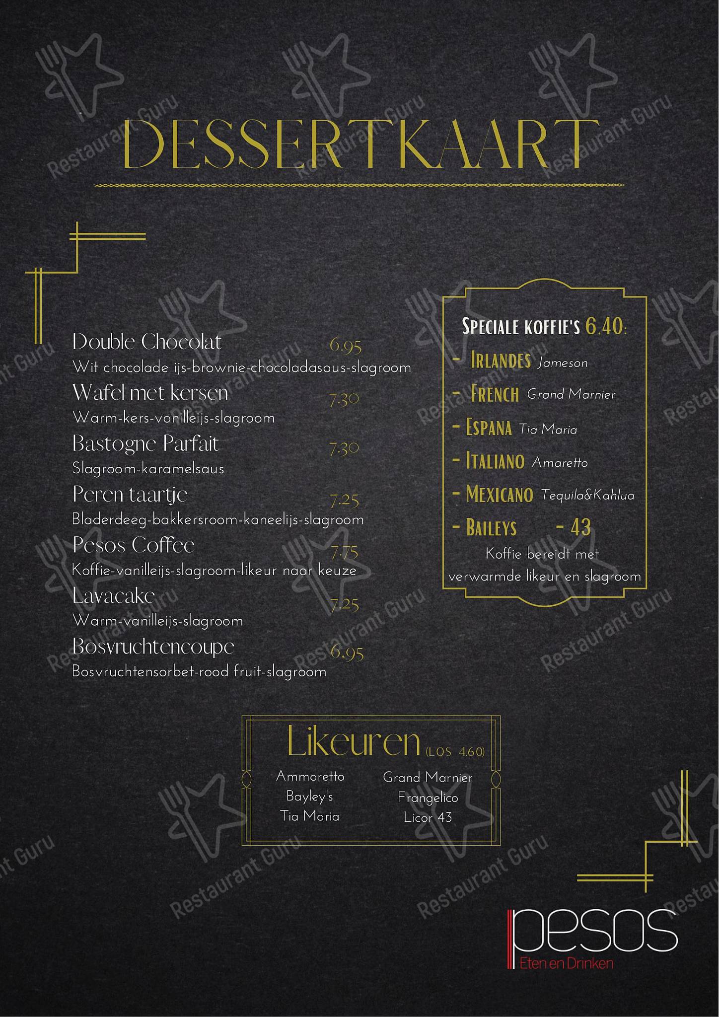 Speisekarte von Pesos Food and Drink, Asten