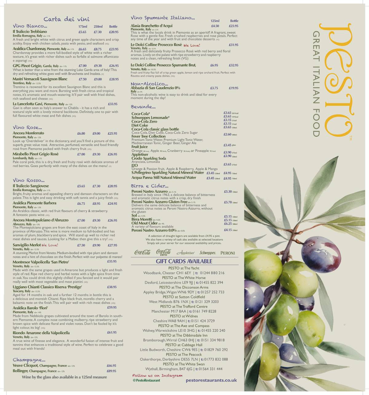 Menu at Pesto at Cabbage Hall pizzeria, Little Budworth