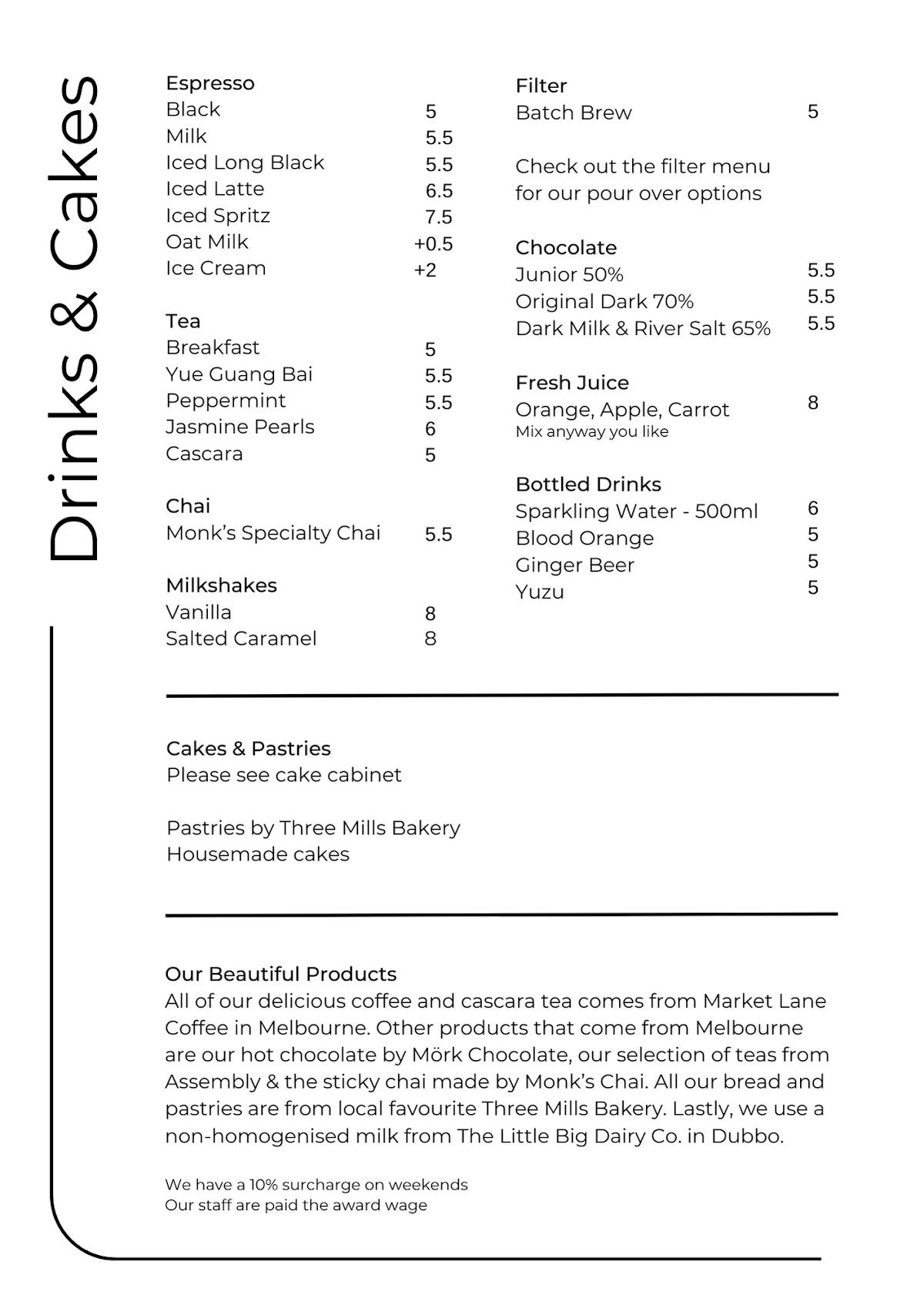Menu at Bloom Coffee cafe, Phillip