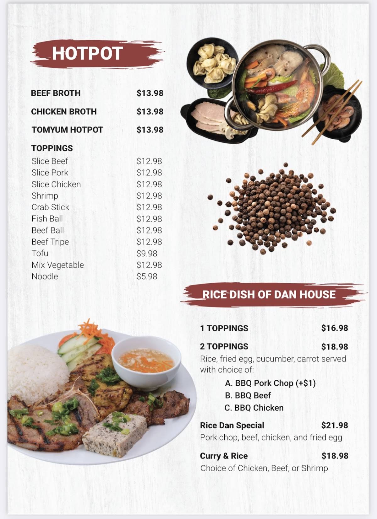 Menu at Pho Dan Restaurant, Moncton