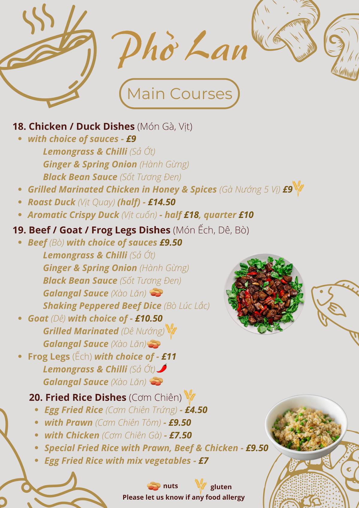 Menu at Phở Lan restaurant, Hull