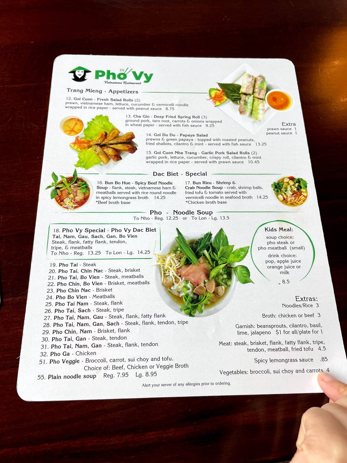 Menu at Pho Vy Vietnamese Restaurant, Langford