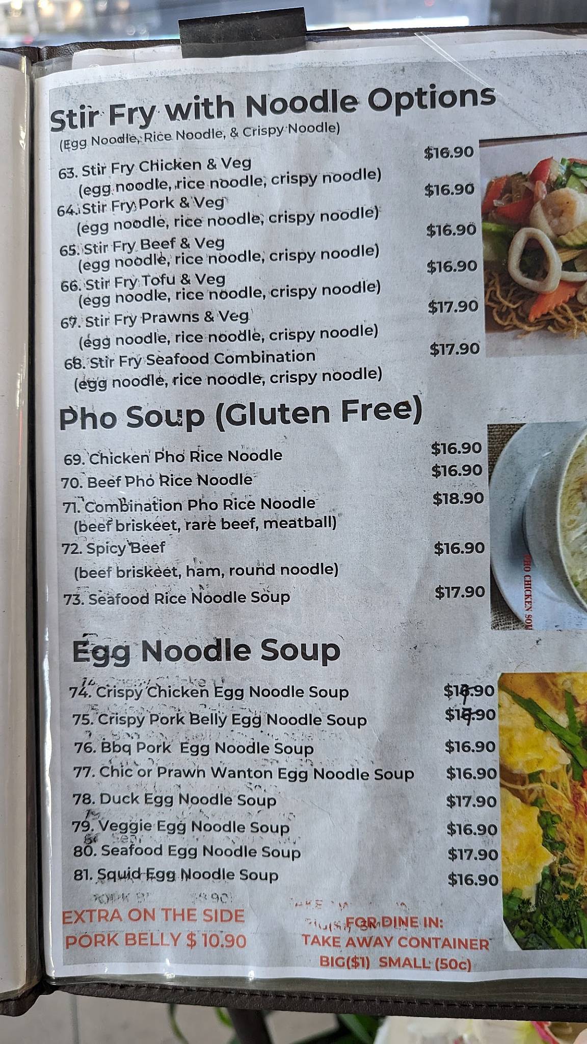 Menu at Pho house traditional Vietnamese food restaurant, Berserker