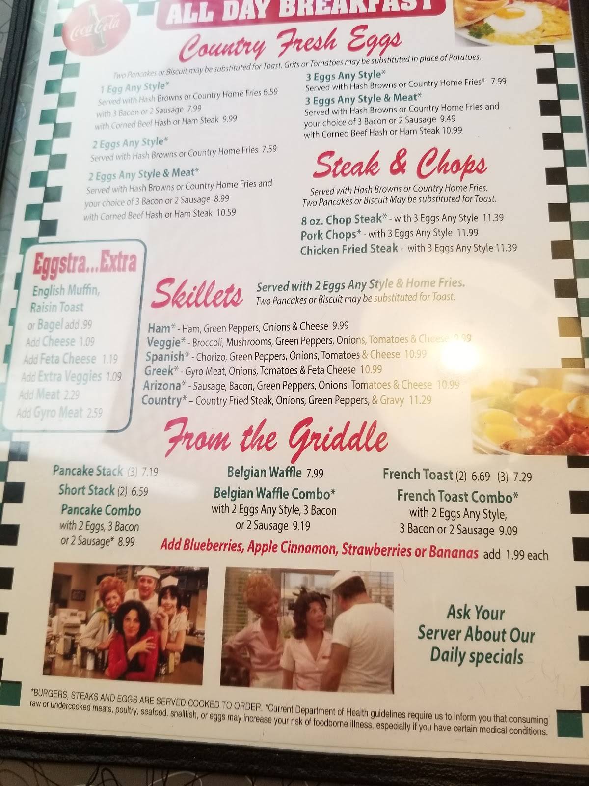 Menu at Mel's Diner restaurant, Phoenix