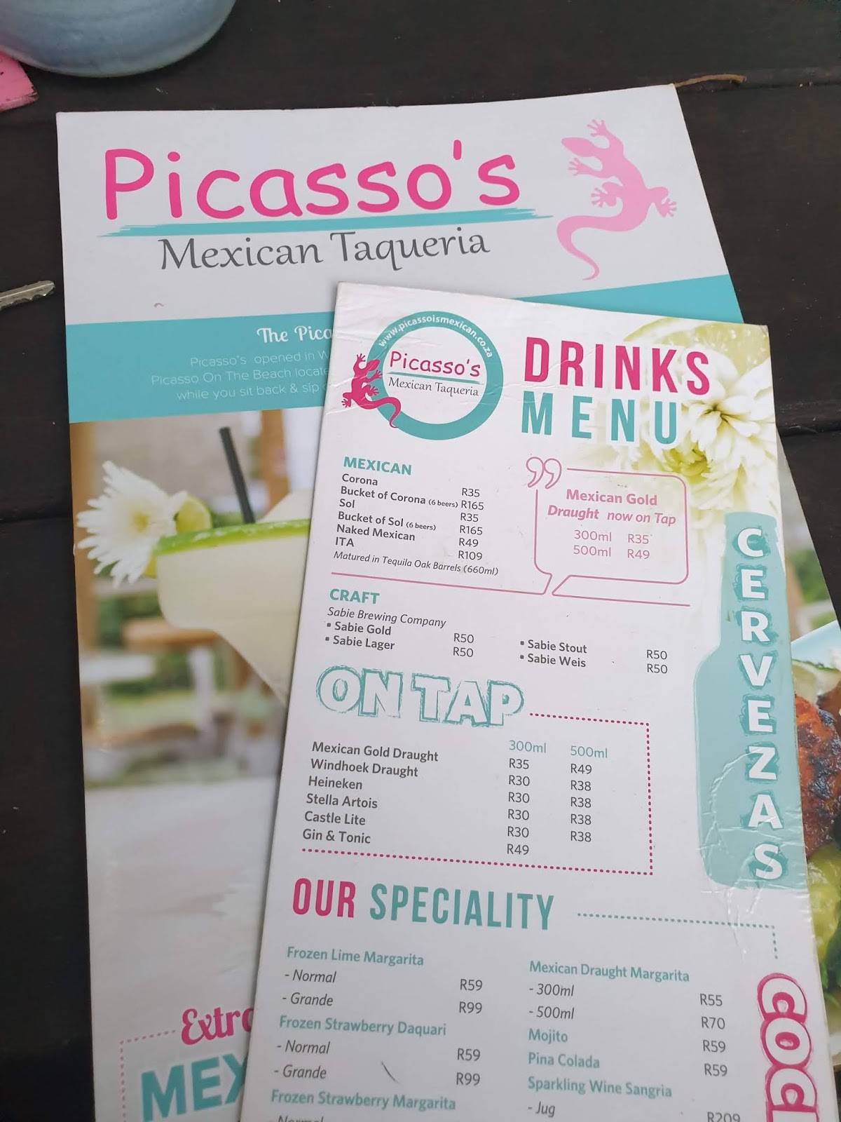 Menu at Picasso's Mexican Taqueria restaurant, White River