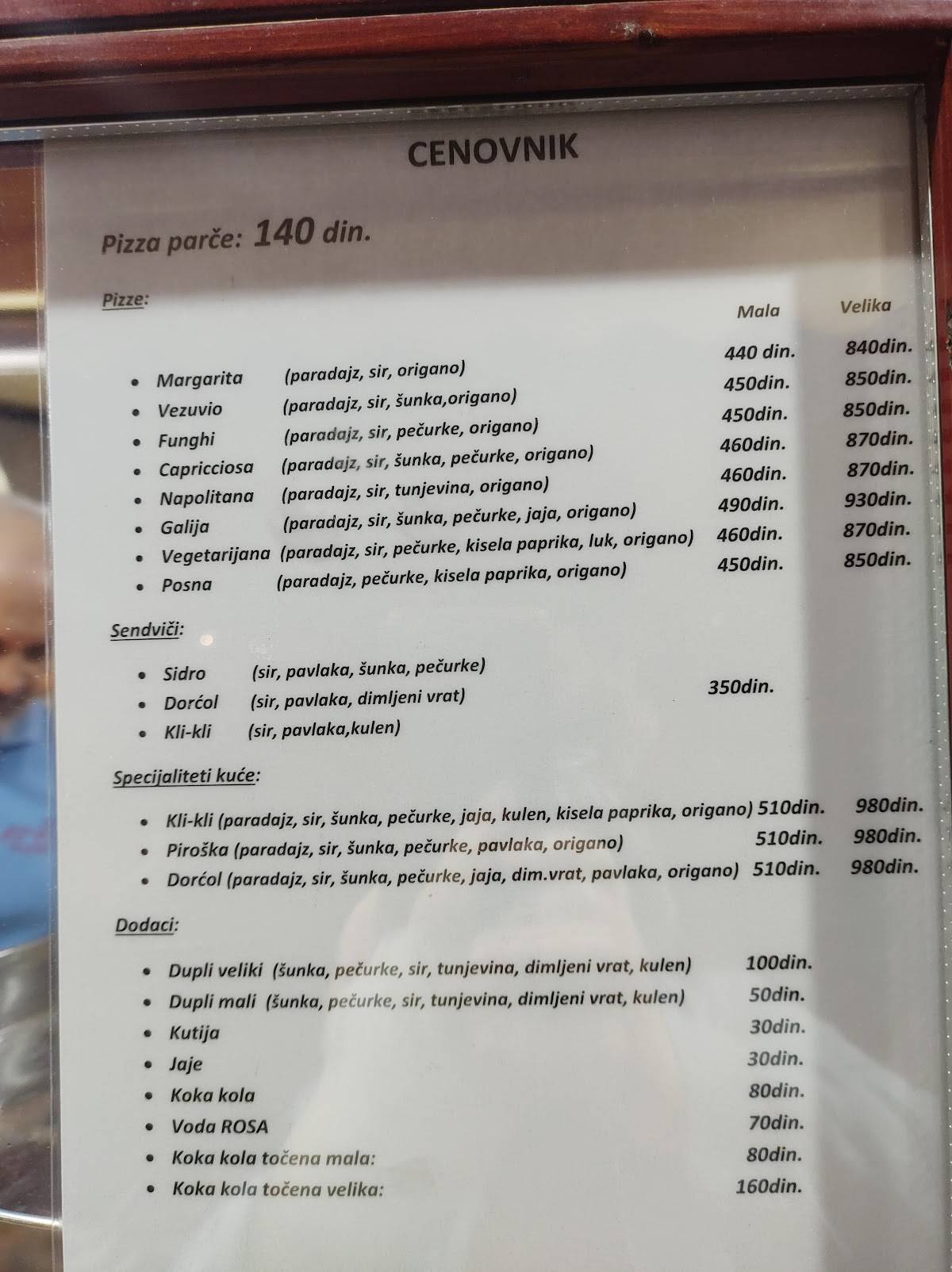 Menu at Picerija Kli Kli pizzeria, Belgrade